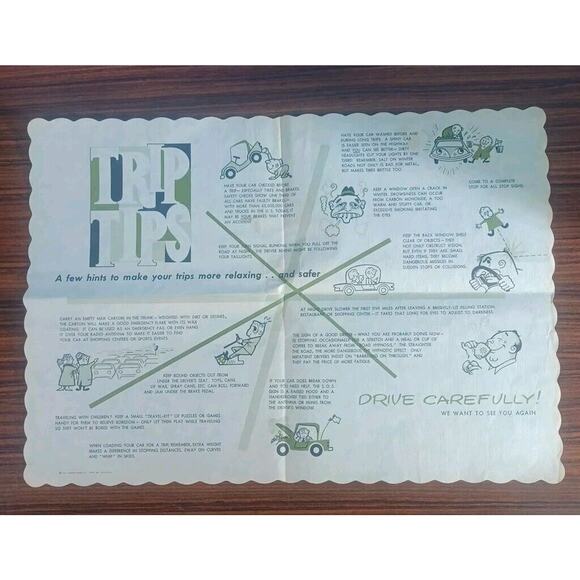 Art | Vintage Trip Tips Drive Carefully Paper Placemat 6s Fort Howard ...